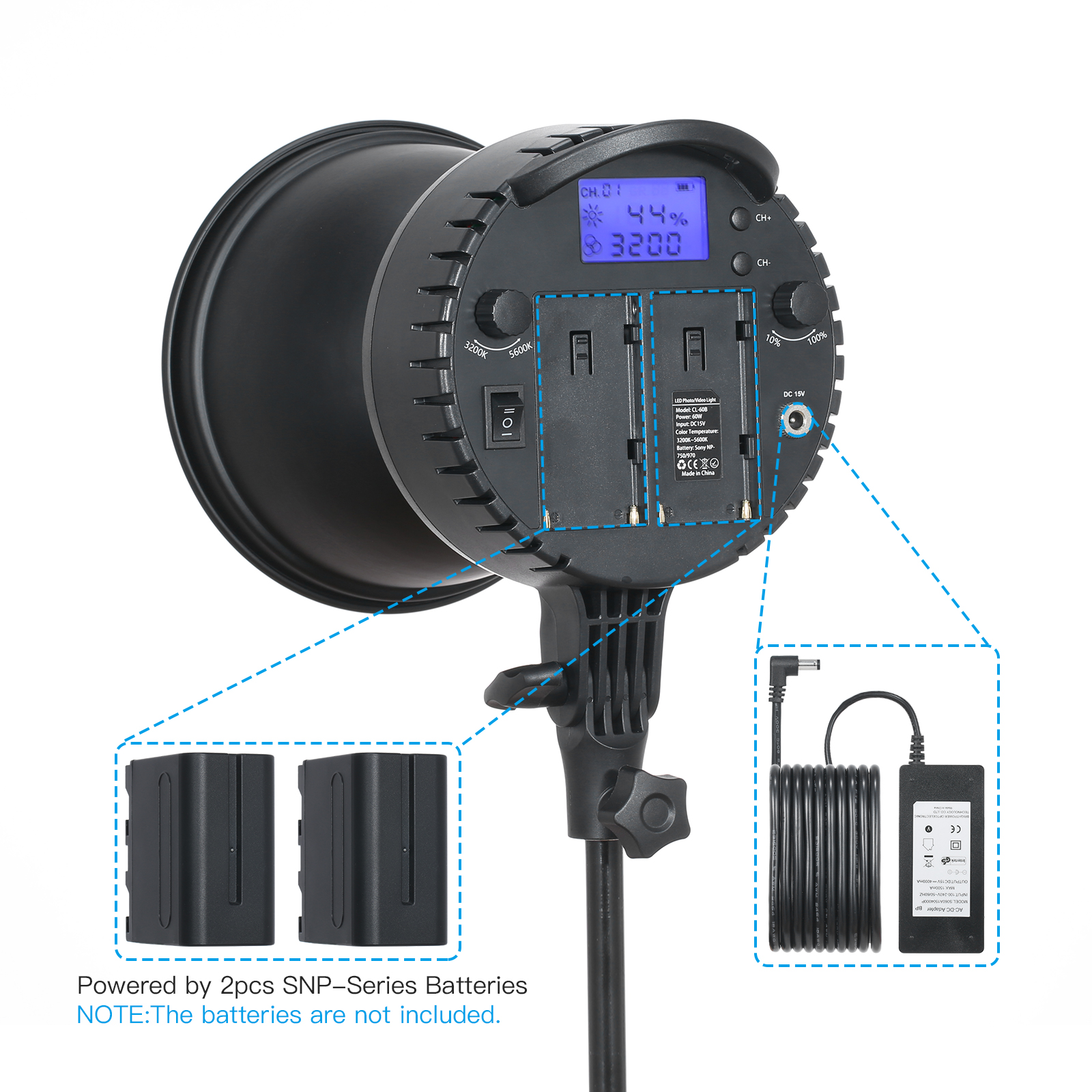 Namolit CL-60B 60W Professional Studio Light LED Video Light Bi-Color Temperature 3200K-5600K ...