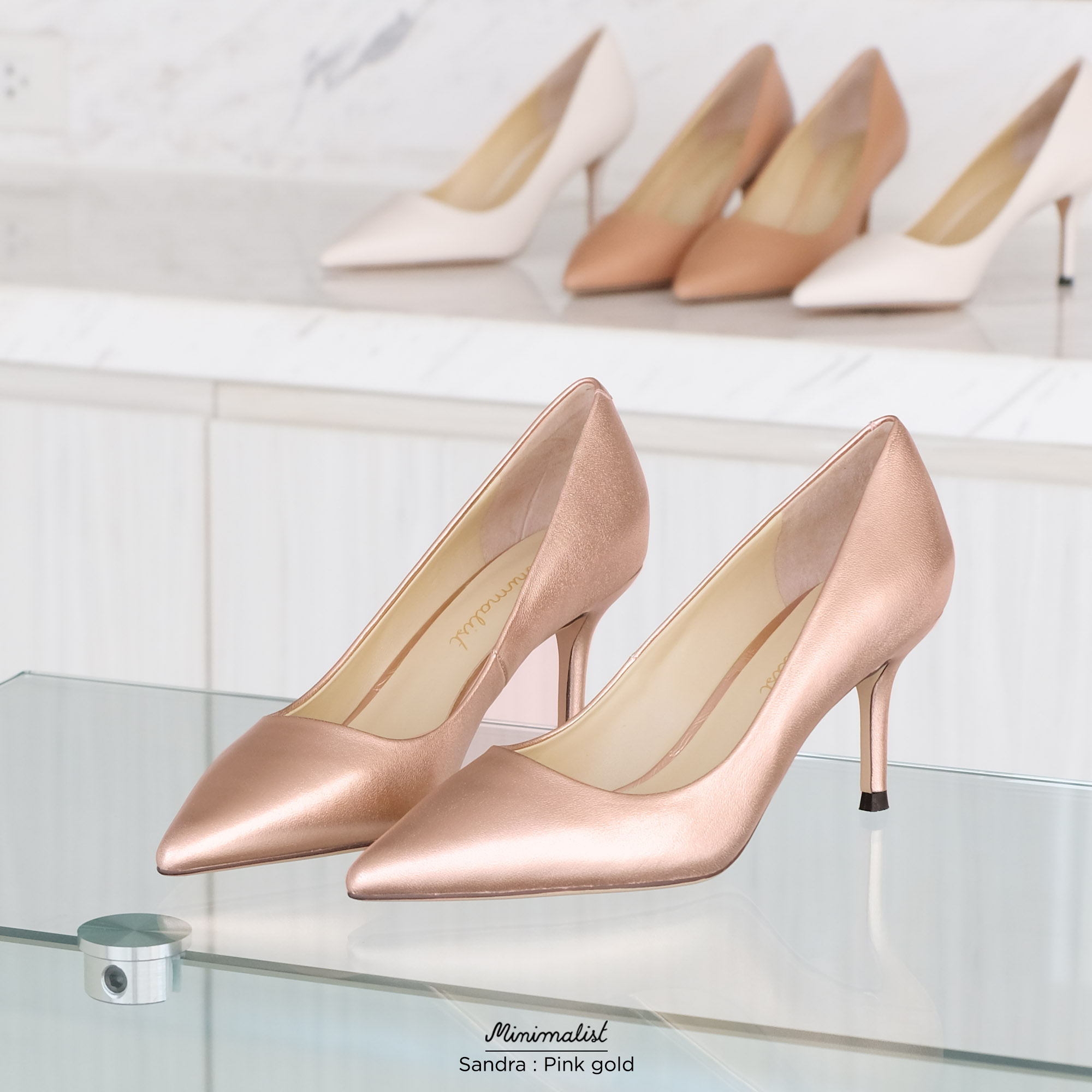 𝐌𝐈𝐍𝐈𝐌𝐀𝐋𝐈𝐒𝐓 รองเท้าส้นสูงหนังแกะ รุ่น Sandra (Pink gold) สูง 3 นิ้ว สวย ...