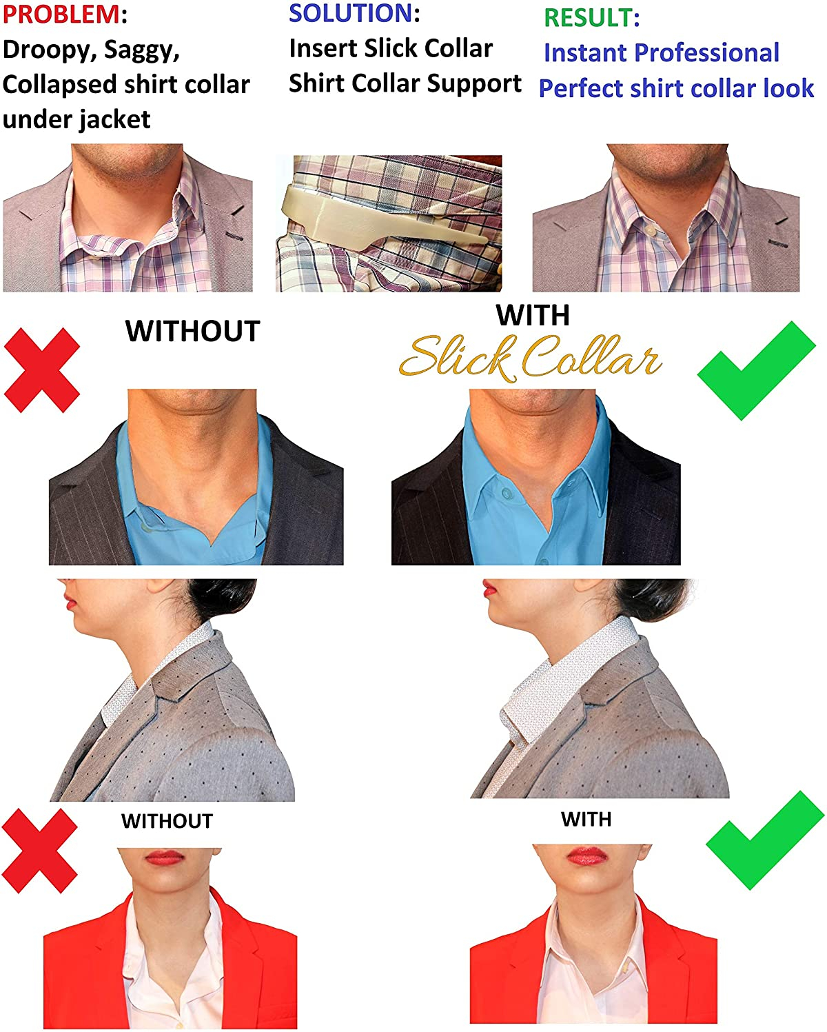 LUXEAVANT INNOVATIONS Slick Collar Adjustable Shirt Collar Support ...