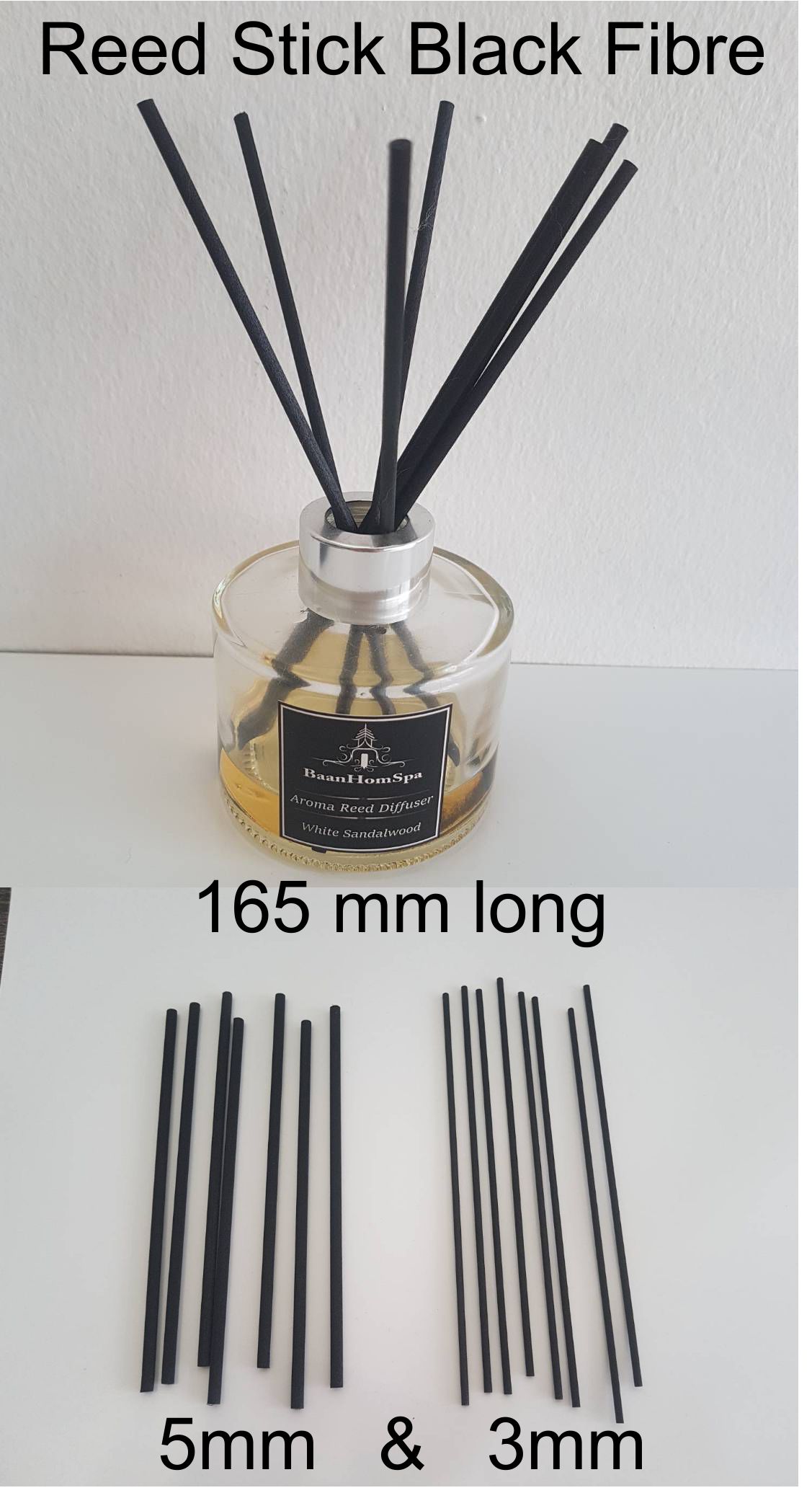 Reed Stick 5mm Black Fibre 180 mm long 100 pieces - BaanHom Spa - ThaiPick