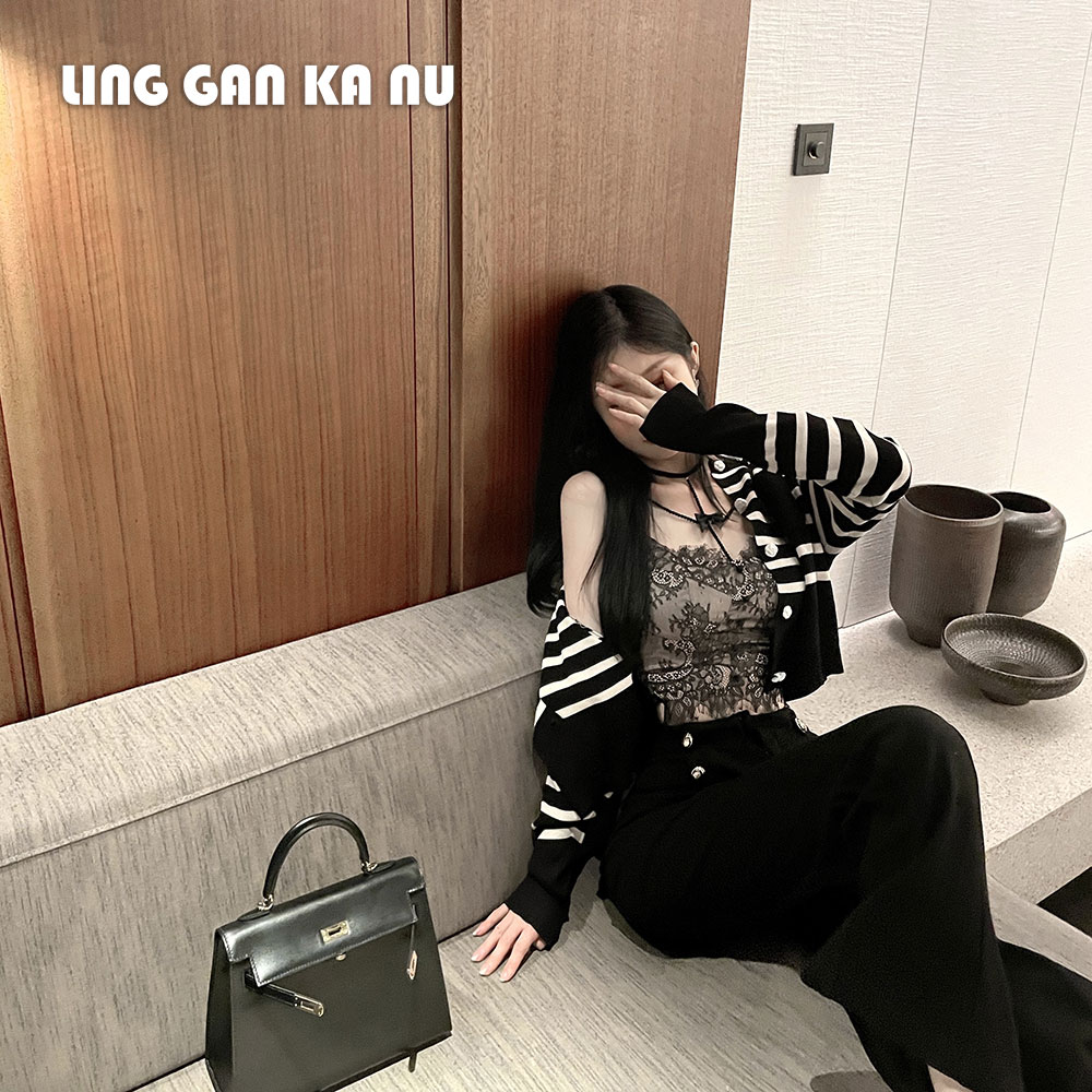 LING GAN KA NU ผู้หญิงสีดำสีขาวกางเกงขากว้าง 2022 ใหม่ในช่วงฤดูร้อนและ ...