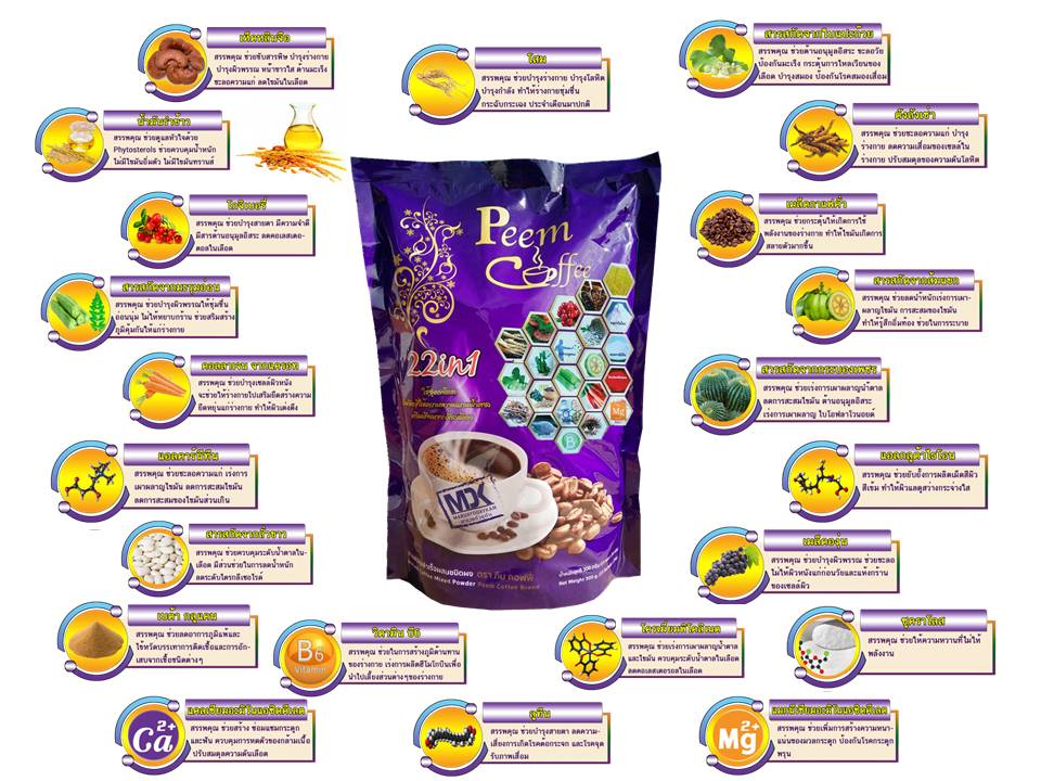 Peem Coffee กาแฟภีม กาแฟสมุนไพร ควบคุมน้ำหนัก ชะลอวัย ไม่มีน้ำตาล (15 ...