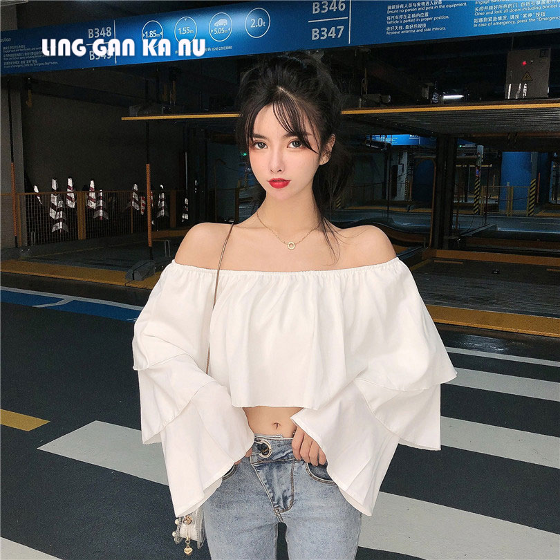 LING GAN KA NU เกาหลีหนึ่งคำไหล่เปลือยด้านบนผ้าชีฟอง2022 - LING GAN KA ...