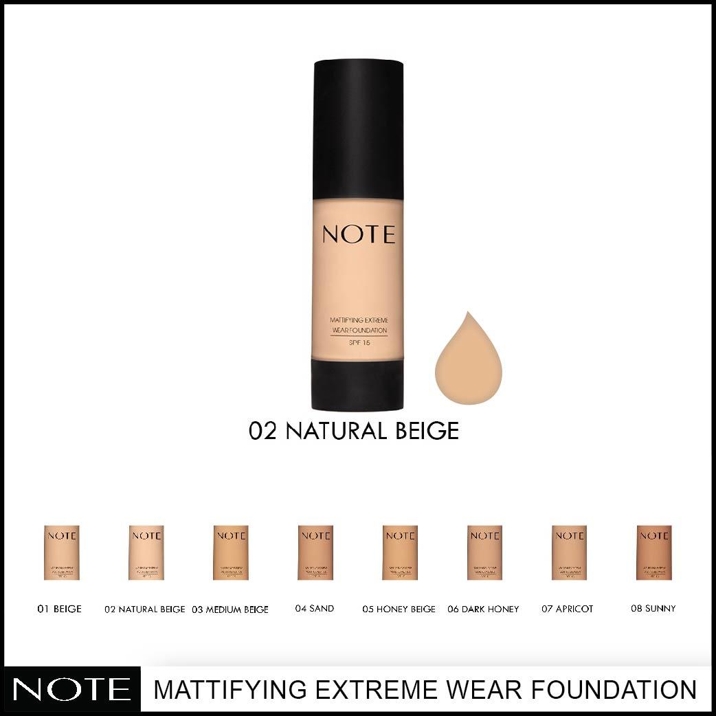 NOTE COSMETICS MATTIFYING EXTREME WEAR FOUNDATION 02 NATURAL BEIGE ...