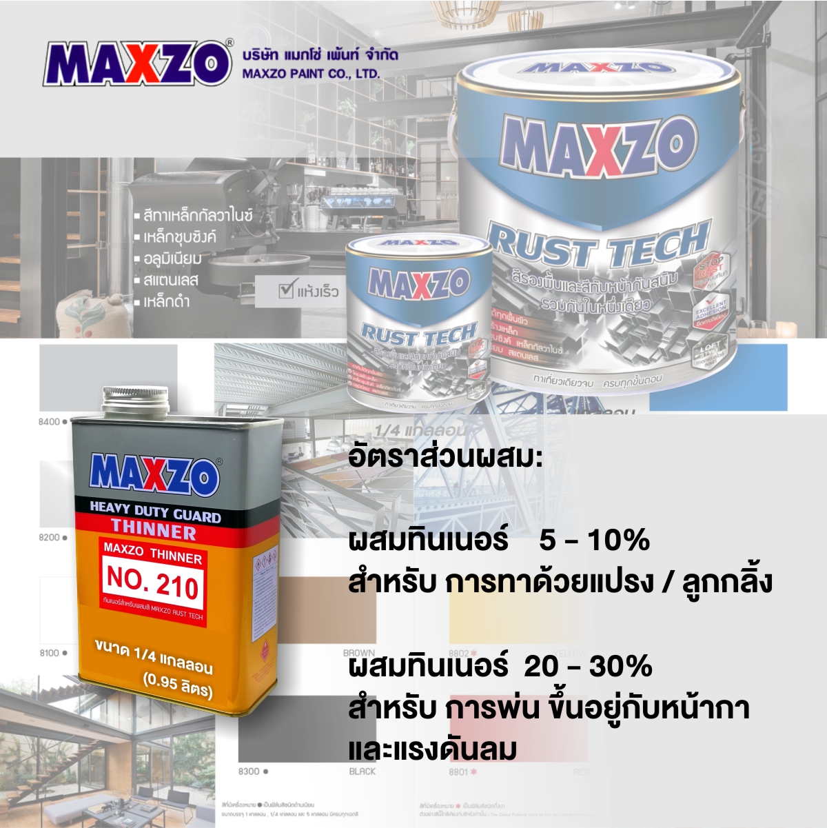 MAXZO ทินเนอร์ THINNER 210 สำหรับผสมสี MAXZO RUST TECH รองพื้นและทับ ...