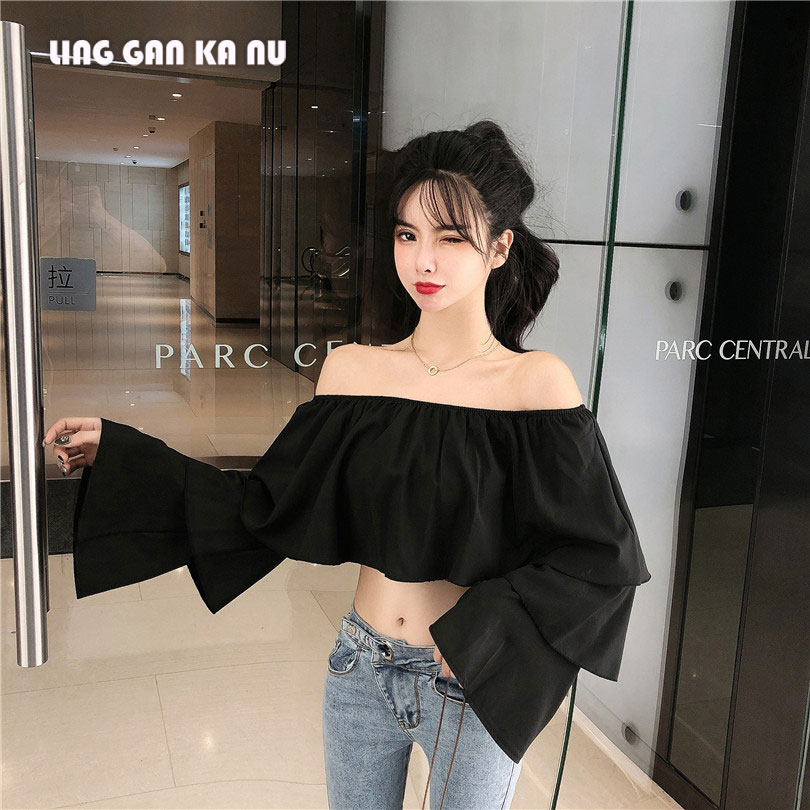 LING GAN KA NU เกาหลีหนึ่งคำไหล่เปลือยด้านบนผ้าชีฟอง2022 - LING GAN KA ...