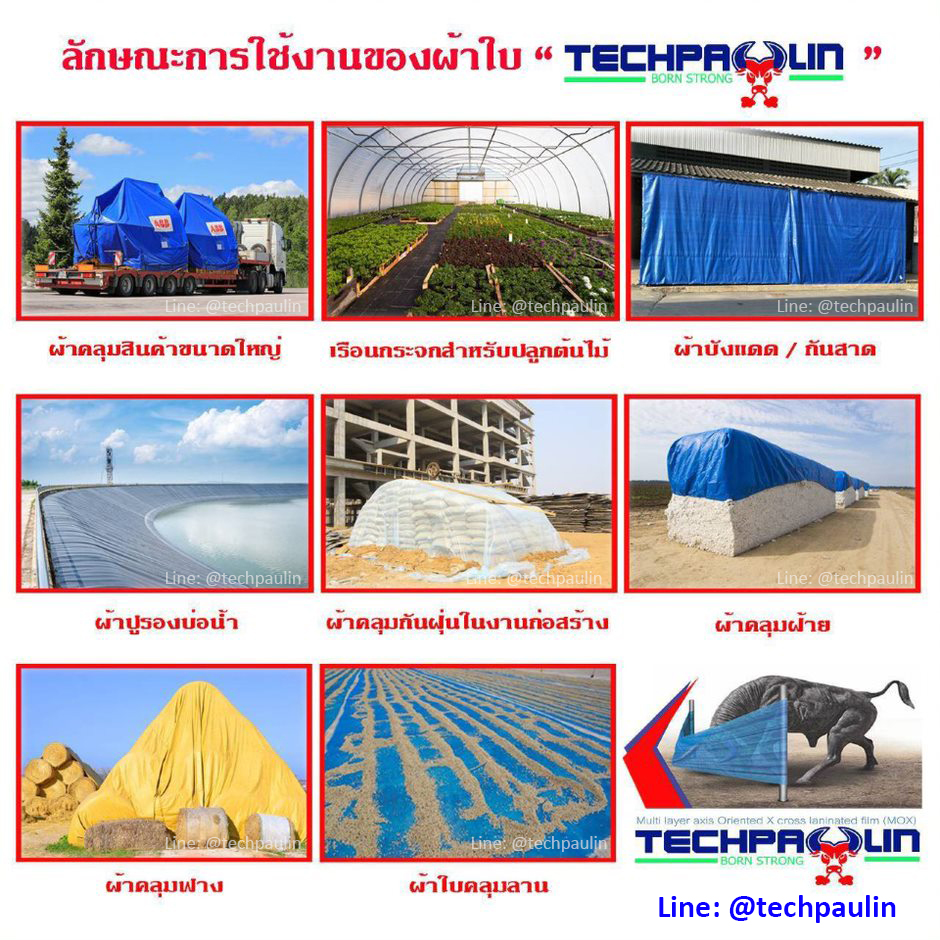 TECHPAULIN ผ้าใบกันน้ำ 100% ขนาด 2 x 3 เมตร (สีเขียวอ่อน) พลาสติก HDPE ...