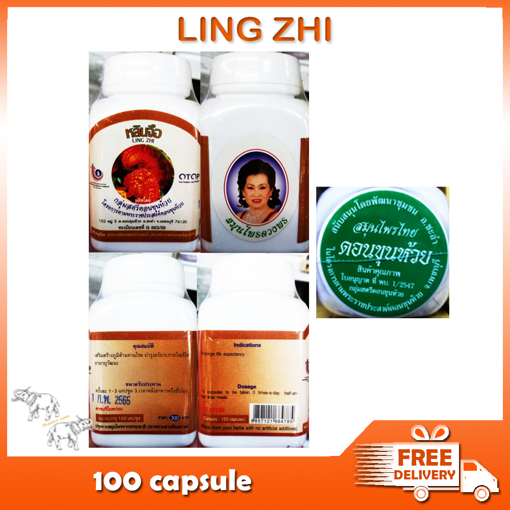 Lingzhi capsule OTOP แคปซูล เห็ดหลินจือ 100 แคปซูล * 6 ชิ้น - Thai.MN ...
