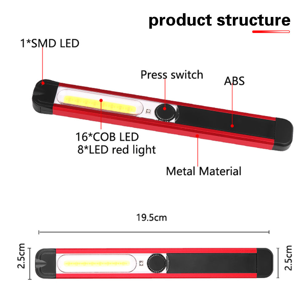 ใหม่ WL02 COB ไฟฉาย LED สีแดงโคมไฟทำงานไฟฉาย USB พร้อมด้วยแม่เหล็กซ่อม ...