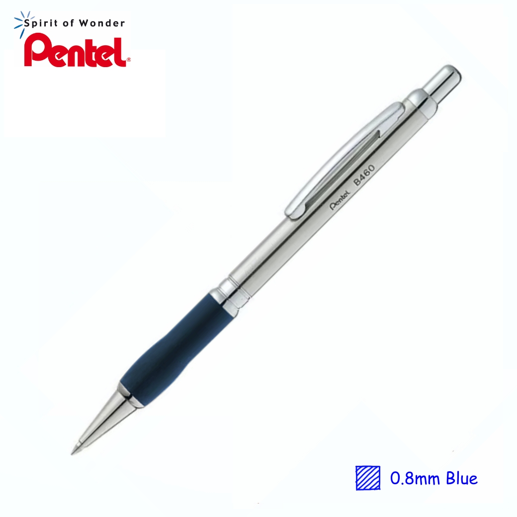 Pentel ปากกาลูกลื่น เพนเทล Sterling B460 ด้ามสีเงิน 0.8mm - หมึกสีดำ ...