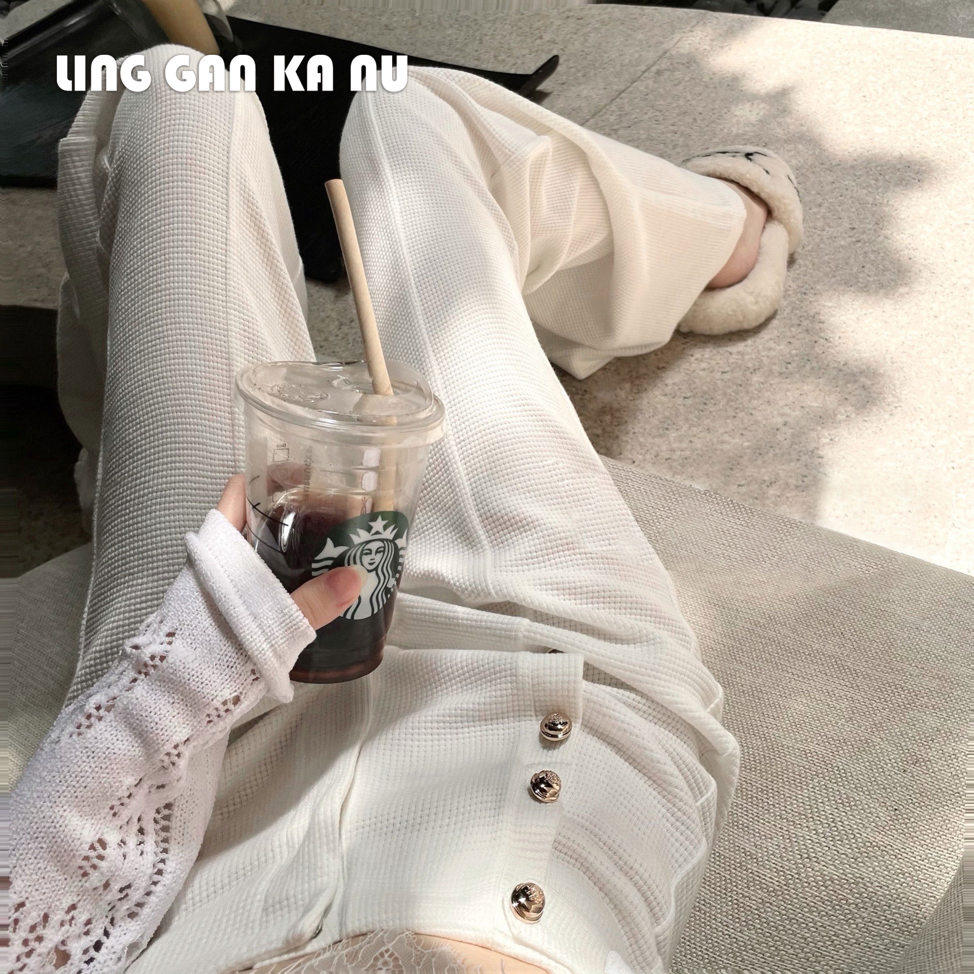 LING GAN KA NU ผู้หญิงสีดำสีขาวกางเกงขากว้าง 2022 ใหม่ในช่วงฤดูร้อนและ ...