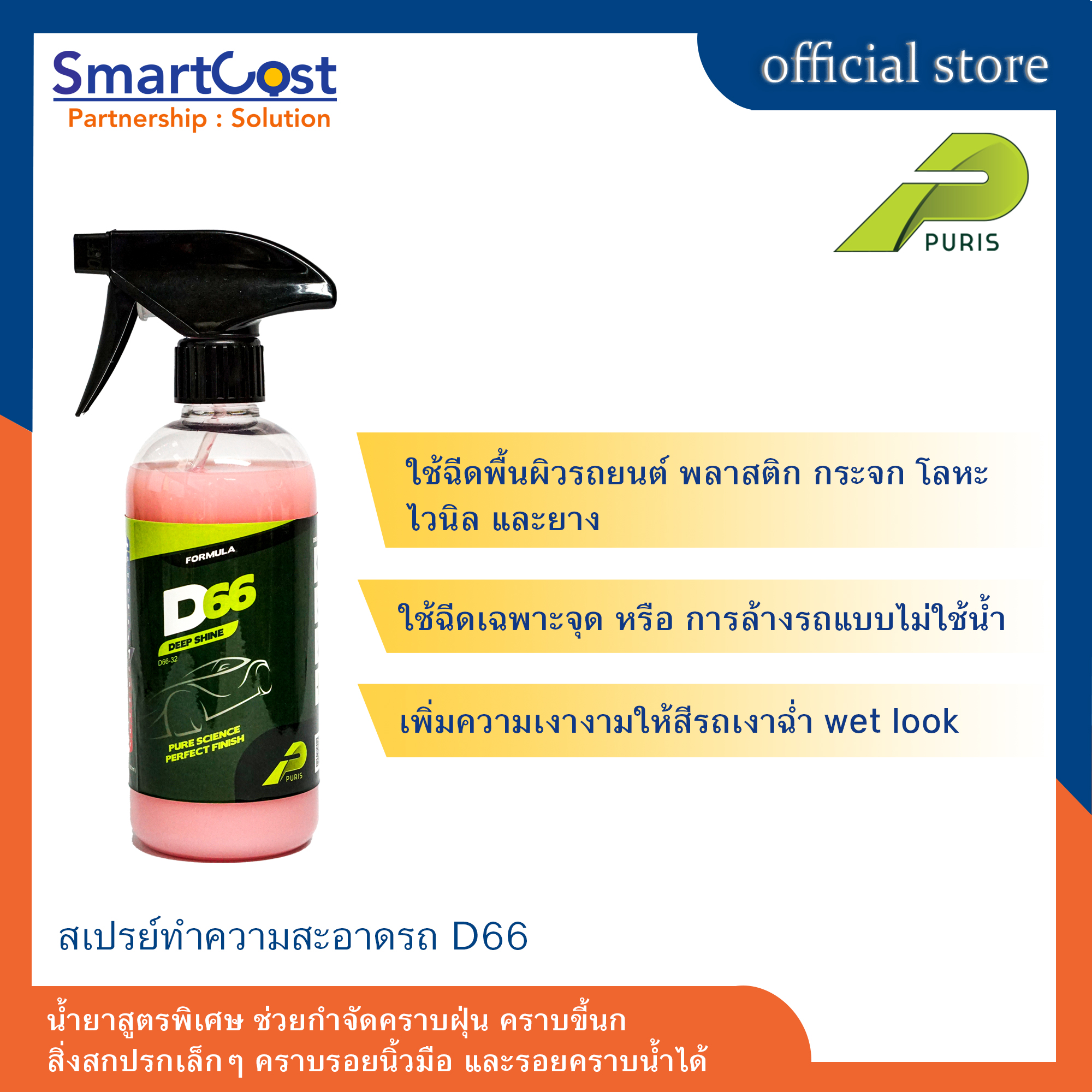 Smartcost โปรเซ็ตพิเศษ คาร์นูบาแว็ก แว็กซ์เคลือบเงารถยนต์ A32 กับ สเปรย์ทำความสะอาดรถ รุ่น D66 ...