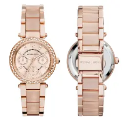 Michael Kors Parker Rose Dial Rose Gold SS Chrono Quartz Ladies Watch ...