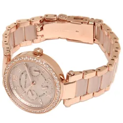 Michael Kors Parker Rose Dial Rose Gold SS Chrono Quartz Ladies Watch ...