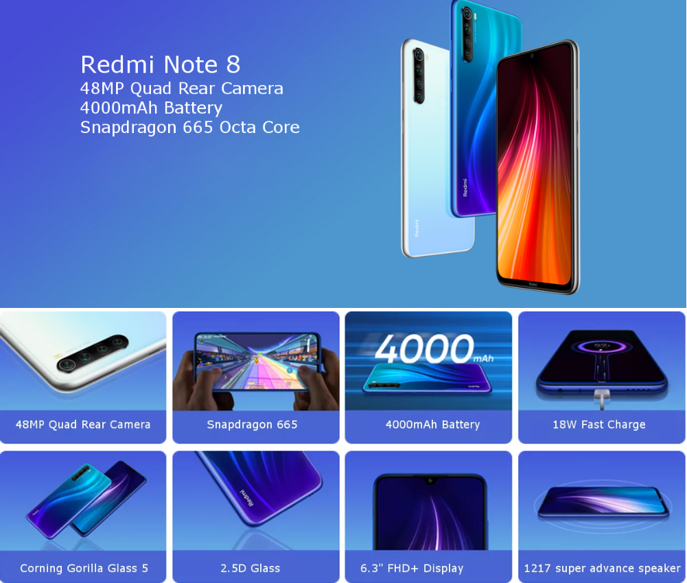 SMARTPHONE (สมาร์ทโฟน) XIAOMI REDMI NOTE 8 (4+128GB) 6.3 INCH FHD ...